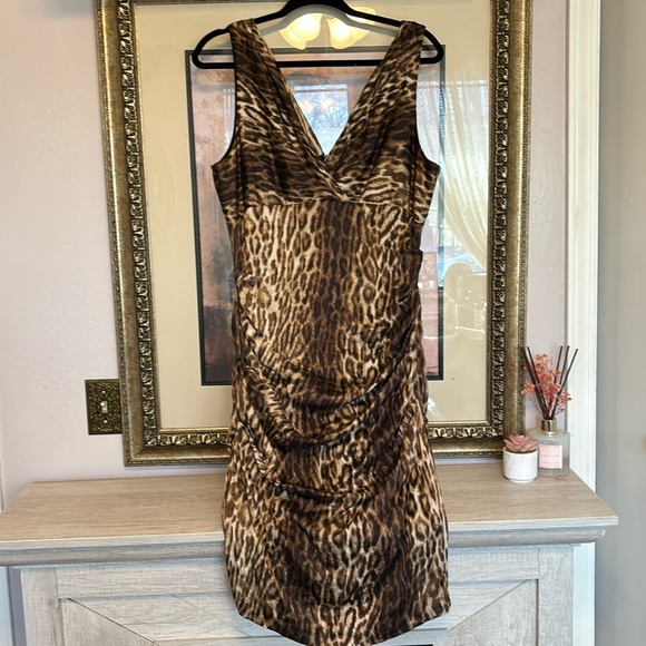 Cache | Dresses | Cache Size 4 Silk Leopard Prints Dress With Lowcut Top And Back | Poshmark